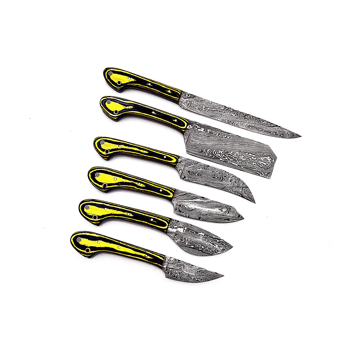 Custom Handmade Damascus Chef Knives Set/Kitchen Knives 6 Pieces Set SS-17321 (Yellow Resin) (Yellow ans Black)