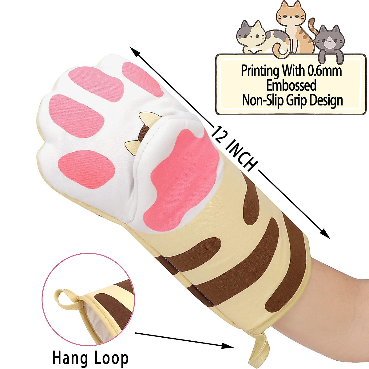 HuiDou Funny Oven Mitts Kitchen Accessories Cooking Baking Heat Resistant Kawaii Cat Glove, Gifts for Cat Lover 1 Pair Claw