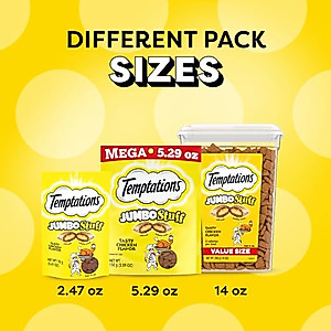 TEMPTATIONS Jumbo Stuff Crunchy and Soft Cat Treats, Tasty Chicken Flavor, 14 oz. Tub, (Pack of 1)