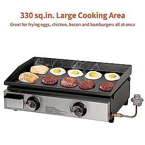 Hykolity 22 in. Heavy Duty Propane Gas Tabletop Griddle, 24,000 BTU Non-Stick Portable Table Top Griddle Grill, Stainless Steel Griddle for Tabletop, Camping, Outdoor, Cooking, Tailgating