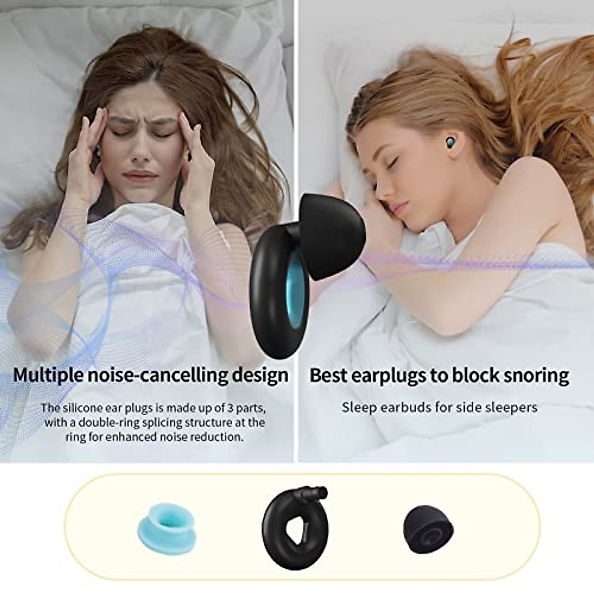Vodolo Noise Cancelling Ear Plugs for Sleep - EarPlugs for Sleeping and Concentration - 2 Pair Reusable Silicone Flexible Earplug for Noise Reduction, Earplug for Side Sleepers Noise Sensitive Person