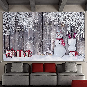 Fabric Wood Winter Snowman Backdrop for Photography - Merry Christmas New Year Party Photography Props, 72.8 x 43.3 Inch