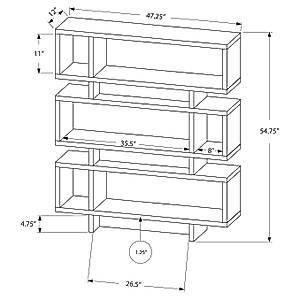 Monarch Specialties 3251 Bookshelf, Bookcase, Etagere, 4 Tier, 55" H, Office, Bedroom, Laminate, Brown, Contemporary, Modern Bookcase-55 H/Dark Taupe Style, 47.25" L x 12" W x 54.75" H