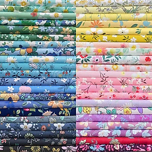 HANPATQUI 50PCS 10 x 10 inch Floral 100% Cotton Fat Quarters Fabric for Sewing and Quilting Bundles Precut Fabric Square for DIY Craft Patchwork