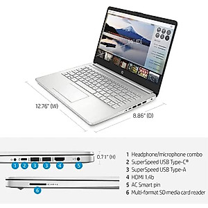 HP 2022 14" FHD IPS Display Laptop, AMD Ryzen 3-3250U, 32GB RAM, 1TB PCIe SSD, AMD Radeon Graphics, True Vision HD Camera, Wi-Fi 5, Bluetooth, Win 11, Silver, 32GB Snow Bell USB Card