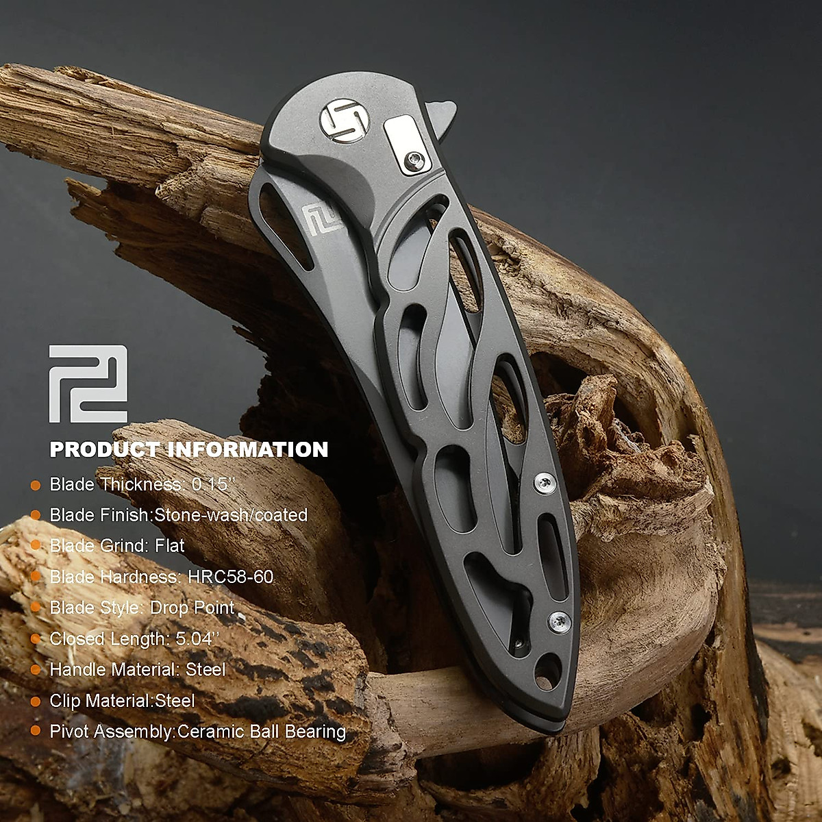 ARTISANCUTLERY Artisan Cutlery Hoverwing Pocket Folding Knife ATZ-1801P, Tactical EDC Knife with Stonewash D2 Blade and Steel Handle for Men Outdoor Hiking Camping Survival Hunting