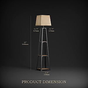 WAMPAT Shelf Floor Lamp Modern Standing Light for Living Rooms and Bedrooms Metal Frame with Open Box Display Shelves Black