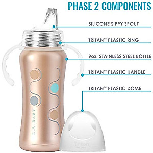 Ultimate Stainless Steel Sippy Cup | 9oz Insulated Sippy Cup for Toddlers Insulates 10+ Hours | Leak-free, Non-toxic Medical Grade Silicone and Stainless Steel Sippy Cup for Baby - Rose Gold