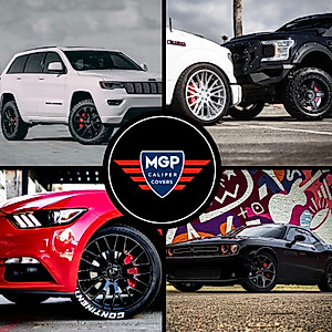 MGP Caliper Covers - Brake Caliper Covers 2012-2020 Ford F-150 (Mechanical Parking Brake) Front and Rear Set - F-150 Logo - Red