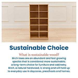 ECR4Kids Streamline 10 Cubby Tray Storage Cabinet, 5x2, Classroom Furniture, Natural