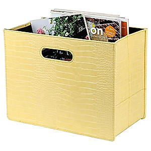 HofferRuffer Magazine Basket Holder, Foldable Magazine Rack, Document File Holder Organizer, File Folder, Newspaper Storage Bin Organizer for Home or Office, Home or Office (Yellow)