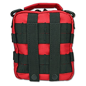 Lightning X Products Premium Nylon MOLLE Pouch Emergency Kit, Ideal for Tactical Medics, Military, Outdoor Enthusiasts (8" x 6.5" x 3", Black or Tan, for Gunshot Wounds & Bleeding Control) (Red)