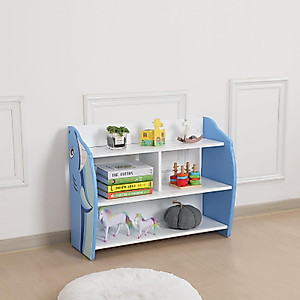 AFBKSS&BB Kids Book Shelf, Children Storage Shelf, Kids Storage Wood Shelf, Children Storage Desk,Toy Storage Cabinet,-Shark Blue