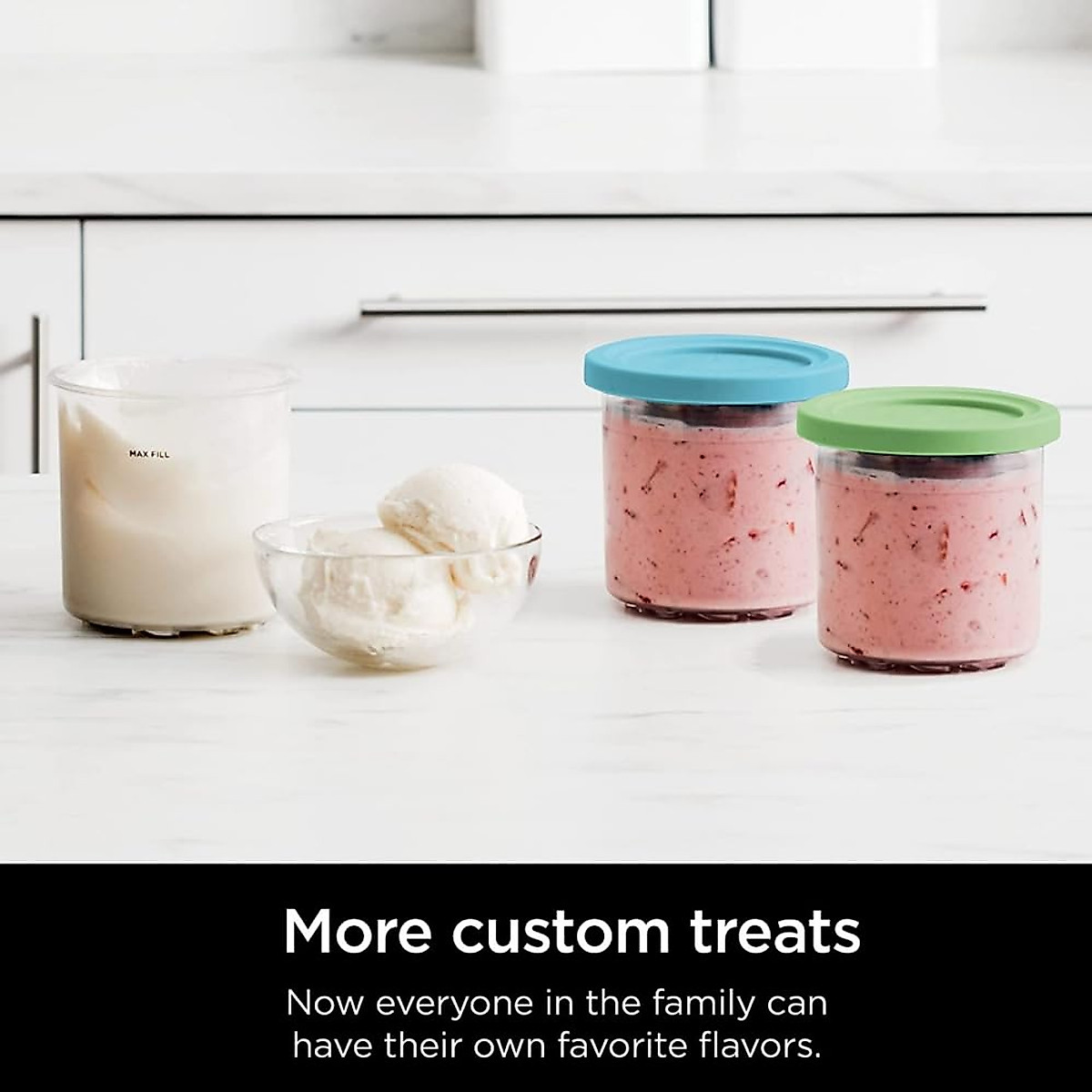 4 Pack Replacement Pints and Lids for Ninja Creami Deluxe - Compatible with NC301 NC300 NC299AMZ Series Ice Cream Maker, Airtight and Dishwasher Safe(Pink/Green/Grey/Blue)