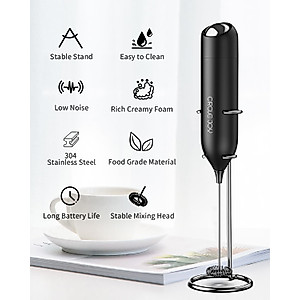 CIRCLE JOY Milk Frother Hanheld with Stand, Electric Coffee Frother, Battery Operated Hand Frother Wand Drink Mixer Mini Foamer for Matcha Lattes Cappuccino, Kitchen Gifts, Black
