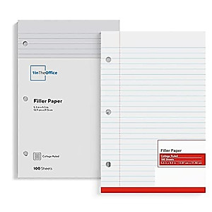 1InTheOffice College Ruled Filler Paper 5.5 x 8.5 Mini Binder Filler Paper, White, 100 Sheets/Pack