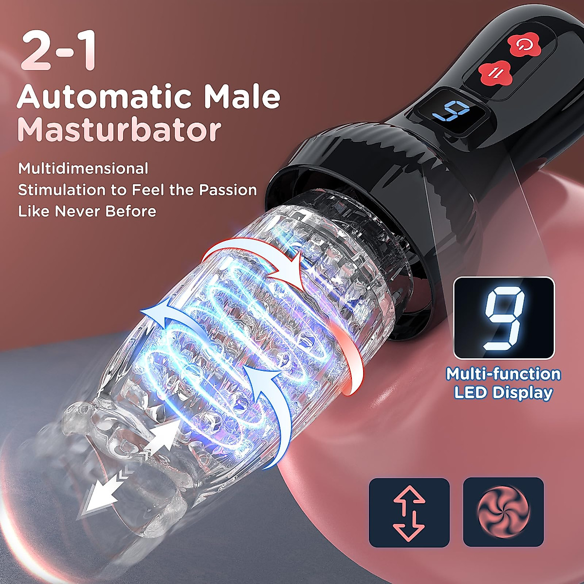 Uoffile Male Masturbator Sex Toys, Automatic Male Masturbators Sex Toy with 9 Thrusting & Rotating Modes, Mens Sex Machine Electric Pocket Pussy with Cover, LCD Display Male Stroker Adult Sex Toys