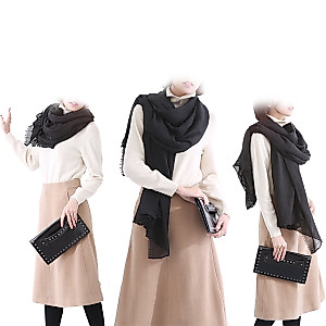 Iristide Womens Long Scarf in Solid Color, Light Weight Large Shawls Wrap for Beach Outdoor Camping Traveling Sunscreen Neckwear 75×43 inch (Black)