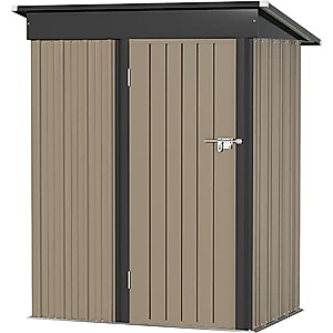 Greesum Metal Outdoor Storage Shed 5FT x 3FT, Steel Utility Tool Shed Storage House with Door & Lock, Metal Sheds Outdoor Storage for Backyard Garden Patio Lawn (5' x 3'), Brown
