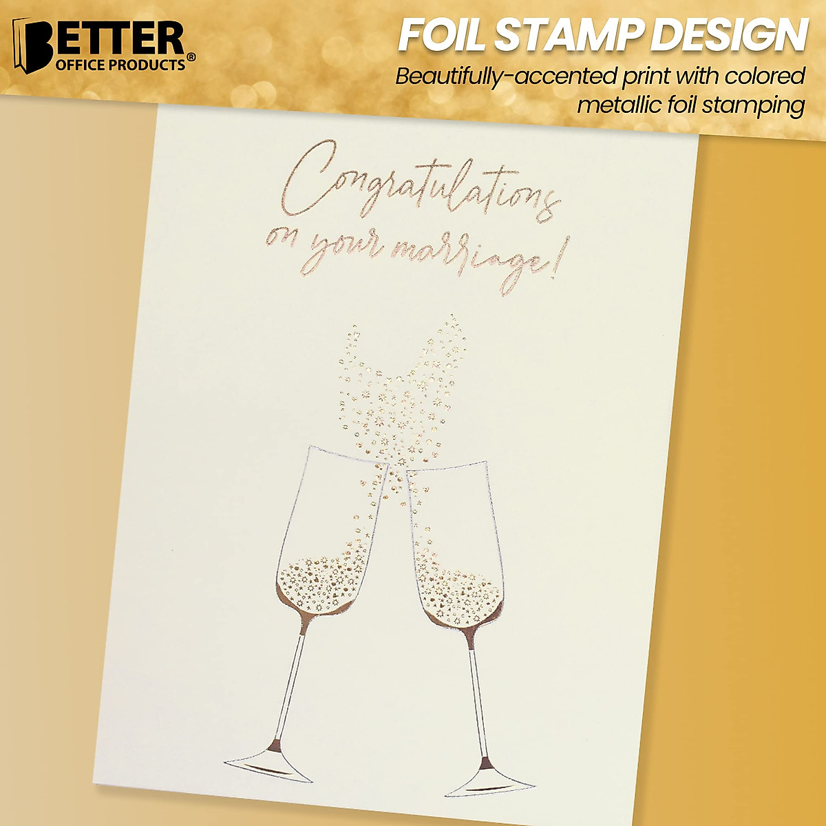 Better Office Products Wedding Congratulations Card with Metallic Gold & Silver Foil, Gold Shimmer Envelope, Classic 5 x 7 Inch Size, Heavy Textured Cardstock