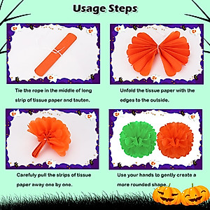 mortd 20 PCS Halloween Paper Tissue Honeycomb Balls, 6” Black White Orange Purple Green Tissue Paper Pom Poms Decorations with Glue for Halloween Bulletin Board School Wall Decorations