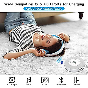 Rechargeable Portable Bluetooth CD Player,Lukasa Compact Music CD Disc Player for Car/Travel, Home Audio Boombox with Stereo Speaker & LCD Display,Support CD USB AUX Input,2000mAh