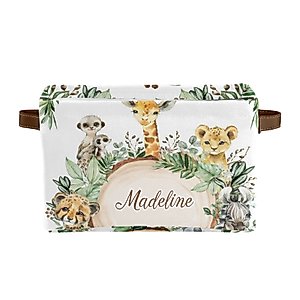 Wild Jungle Animals Personalized Storage Bins Basket Cubic Organizer with Durable Handle for Shelves Wardrobe Nursery Toy 1 Pack