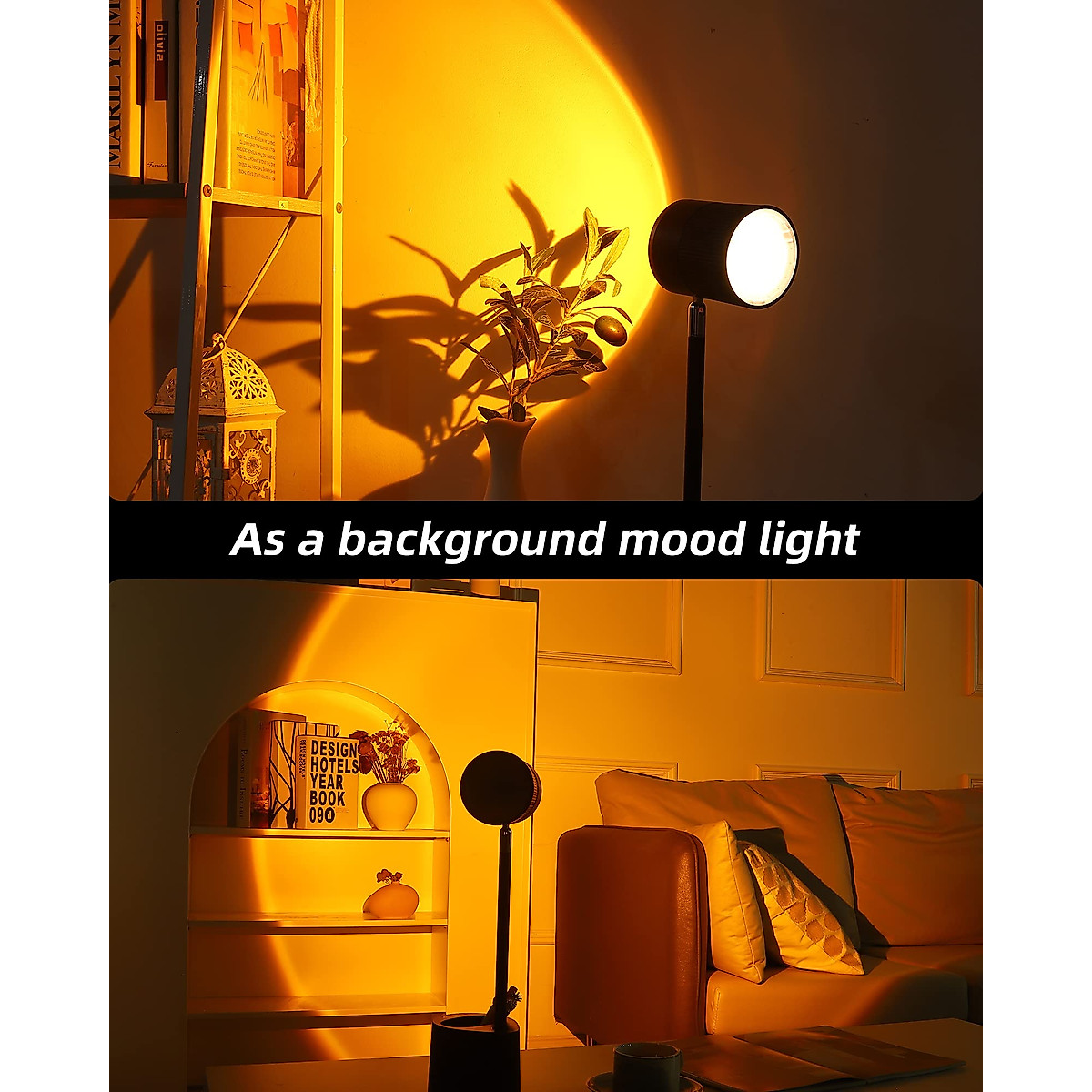 Flymuda LED Desk Lamp with Sunset Lamp, Pen Holder, Led Reading Lamp with 3 Color Modes, 360° Rotation, Battery Operated, Touch Control, Sunset Night Light & Desk Lamp 2 in 1 for Home Office - Black