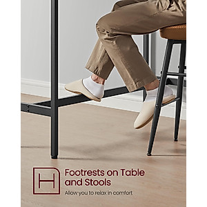 VASAGLE Dining Table Set, Bar Table and Chairs Set, Kitchen Bar Height Table with Stools Set of 2, Steel Frame, Industrial, 39.4 x 15.7 x 35.4 Inches, Heather Greige and Ink Black ULBT218B02