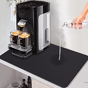 Coffee Maker Mat Accessories for Countertop - Coffee Bar Decoration Rubber Backed Dish Drying Mat for Kitchen - Pu Absorbent Hide Stain Mat, Wipeable Coffee Espresso Machine Mat for Dish Rack 25x17in