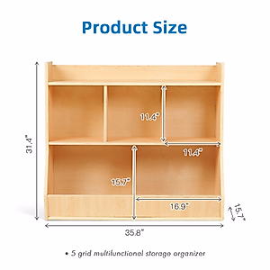 OOOK Kids Bookshelf and Toy Storage, 3-Tier Montessori Book Shelf with Large Storage Capacity, Prefect Nursery Book Shelves for Kids Rooms, Playroom, Kindergarten, School
