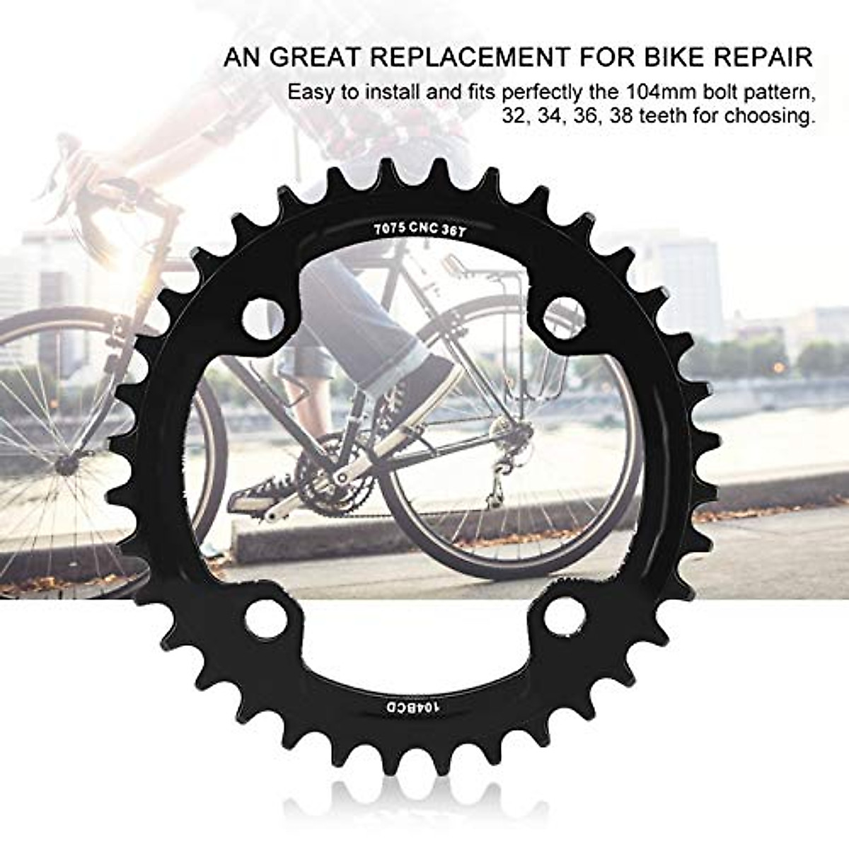 Alomejor Bike Chain Ring 32/34/36/38T BCD 104 Mountain Bike Steel Single Crank Chain Ring Repair Parts for Outdoor Cycling(32T Black)