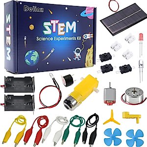 Delinx Fun Physics Science Experiment Kit: Windmill Generator,Hand-cranked Generator,Solar Power Generator, Basic Electric Circuit Learning,DIY Educational STEM Project for Kids & Teens,Girls & Boys