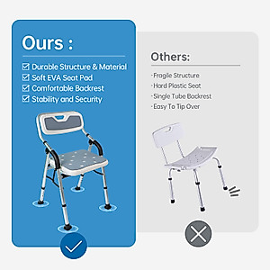 Folding Shower Chair for Inside Shower, Foldable Shower Chair for Seniors Elderly Handicap Disabled, Bath Shower Seat with Arm and Back for Adult, Bathroom Tub Transfer Bench (Grey, L)