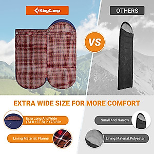 KingCamp Extra Wide Sleeping Bags - Adult XL Sleeping Bag, Cotton Flannel Sleeping Bag, Camping Sleeping Bags for 3 Seasons for Hiking and Outdoors Adventures, Waterproof & Compact & Lightweight