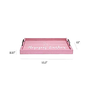 Elegant Designs HG2000-LPE Decorative Wood Serving Tray w/ Handles, 15.50'' x 12'', Hoppy Easter, Light Pink
