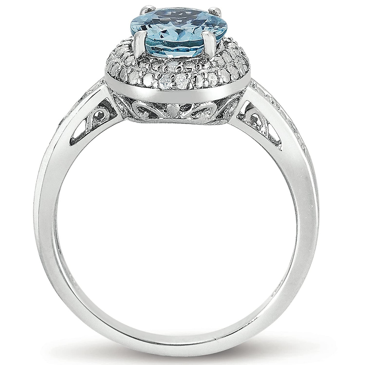 KOKAV 925 Sterling Silver Genuine Aquamarine 1 Ct Oval Diamond Ring, Size 7