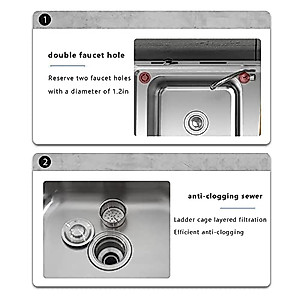 ORNBDDM Commercial Stainless Steel Sink，Stainless Steel Utility Sink,Single Bowl Commercial Kitchen Sink w/Workbench, Utility Kitchen Sinks W/Faucet/Drain Kit 90 * 50 * 80cm/35.4 * 19.7 * 31.5in A
