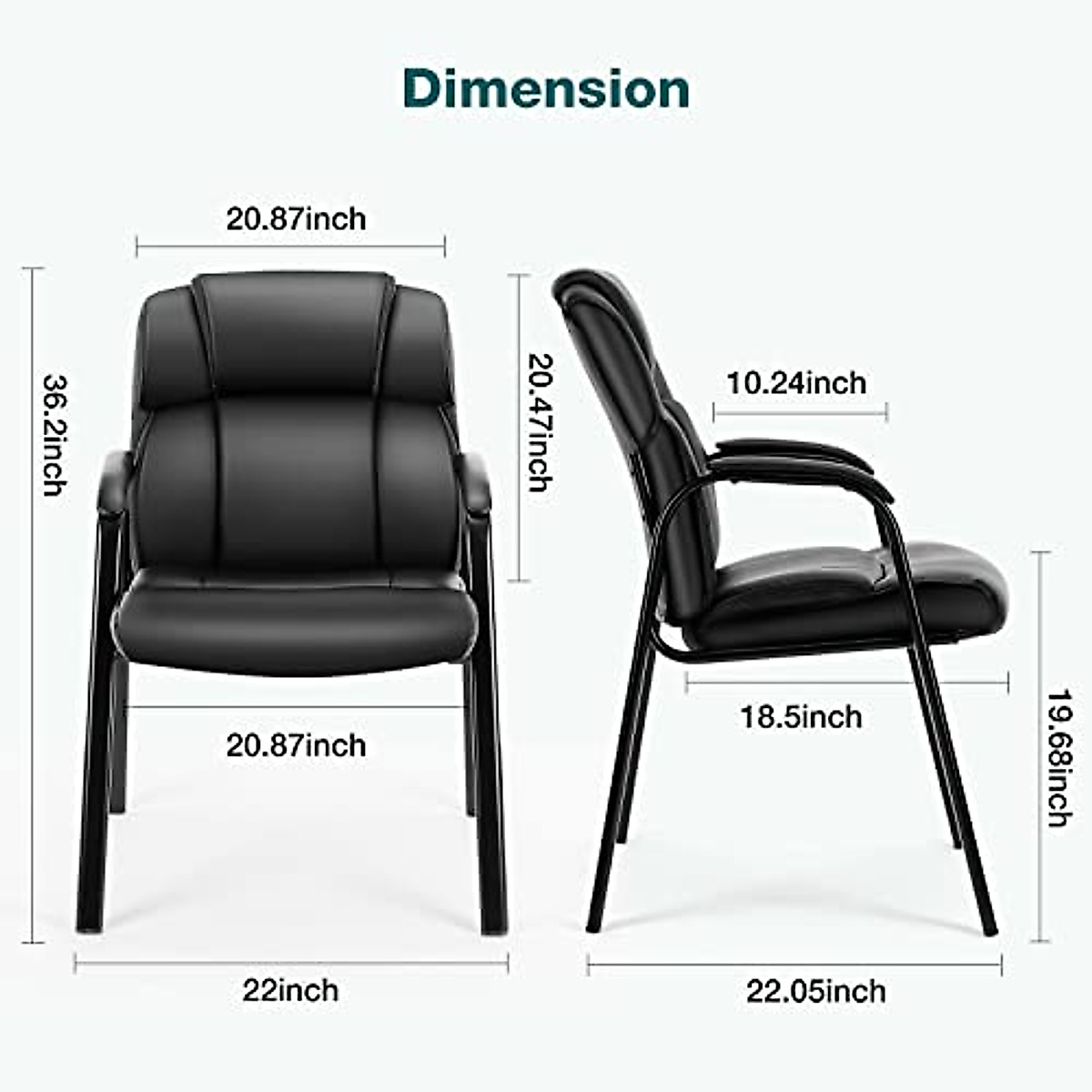 OLIXIS Office Desk Guest Wheels PU Leather Reception Chairs with Padded Arms and Metal Frame for Conference, 2 Pack, Black