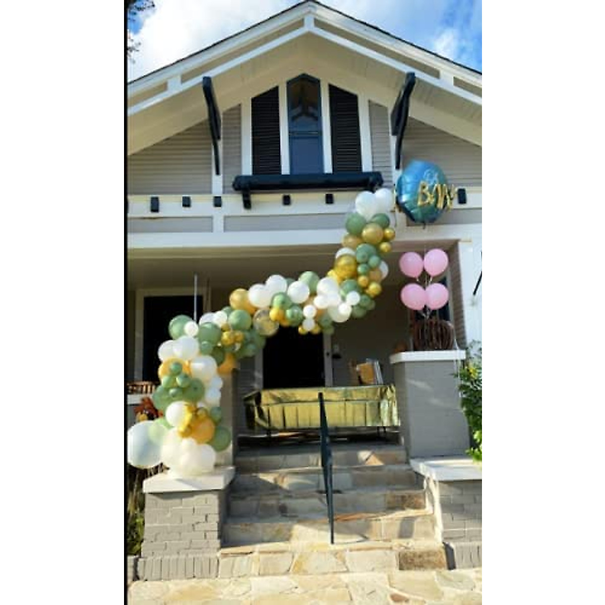 OKAKA 150pcs Olive Green Balloon Garland Arch Kit, Gold Confetti Balloons Sage Green Balloon and Gold Metallic Chrome Latex Balloons Set Wedding Birthday Balloons Baby Shower Decorations (Sage Green)