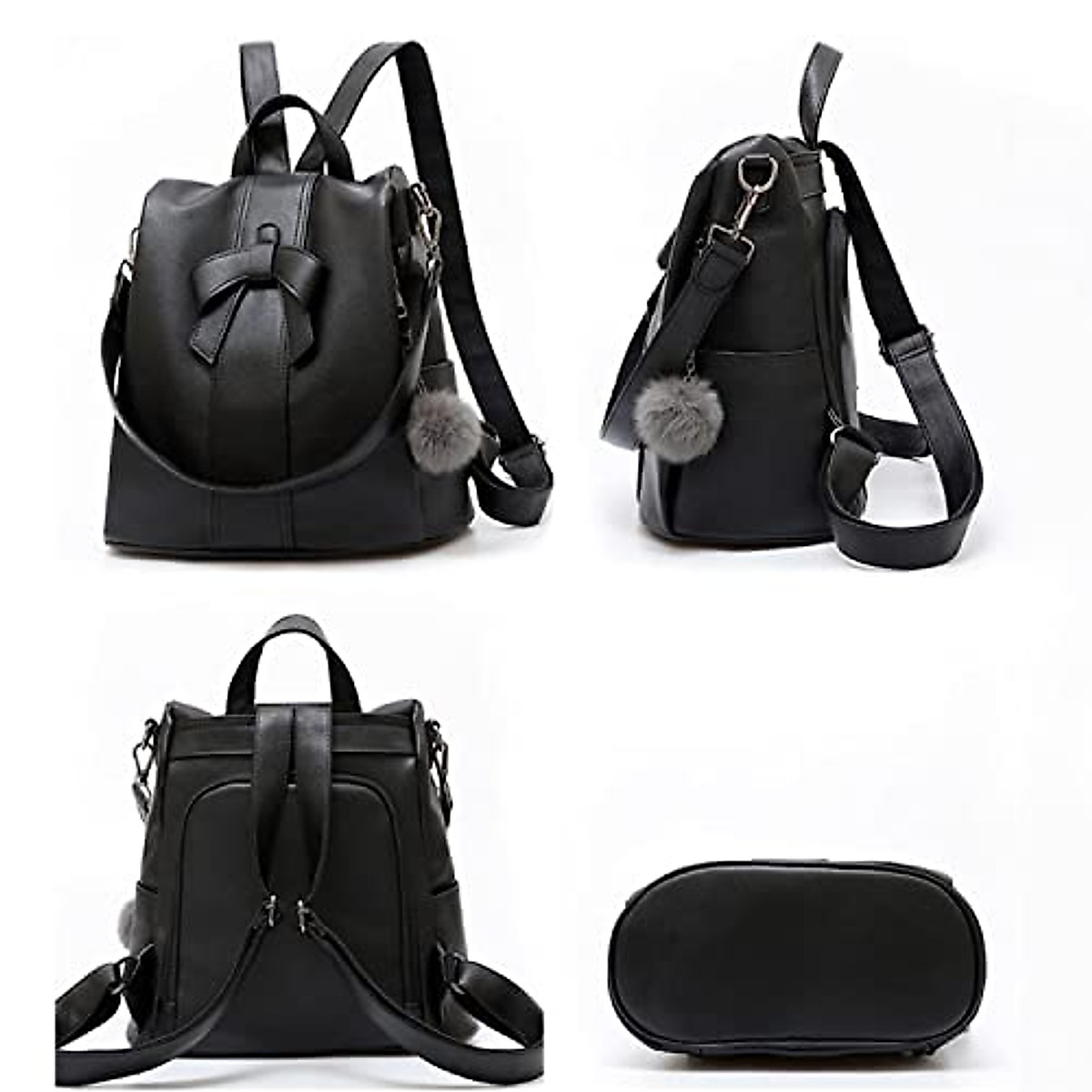 YOUNNE Anti-theft Ladies Backpack Fashion Brand Ladies Large Capacity Backpack Waterproof PU Leather bow-knot Backpack-Black
