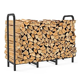 Tikimilor 4ft Firewood Rack Holder, Adjustable Heavy Duty Fire Log Stacker Stand for Fireplace, Outdoor Indoor Metal Wood Pile Storage Organizer, Patio Logs Stand tool, Black