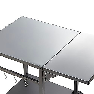 VEVOR Outdoor Grill Dining Cart with Double-Shelf, BBQ Movable Food Prep Table, Multifunctional Foldable Iron Table Top, Portable Modular Carts for Pizza Oven, Worktable with 2 Wheels, Carry Handle