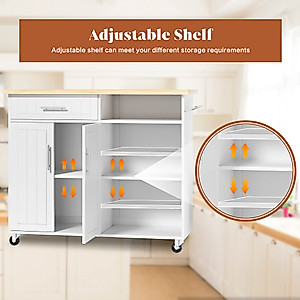 JY QAQA 42" Kitchen Island on Wheels with Storage Cabinet Kitchen Cart Cabinet with Shelves, Cart Handle for Towel Rack or Free Mobility, Portable Islands for Kitchen