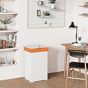 JEROAL Wood Kitchen Trash Can, Trash Can Cabinet, 23 Gallon Large Kitchen Garbage Cabinet with Lid, Dog Proof Trash Can, Recycle Trash Bin for Kitchen, Bathroom Home and Outdoor, White