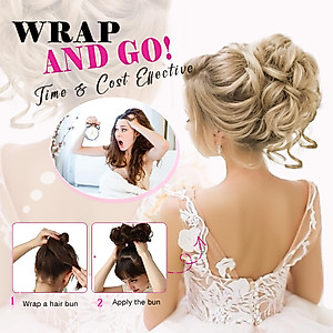 Earfodo Messy Bun Hair Piece, Messy Hair Bun Scrunchies for Women Tousled Updo Bun Synthetic Wavy Curly Chignon Ponytail Hairpiece for Daily Wear(27/613#:Strawberry Blonde & Bleach Blond Mixed)…