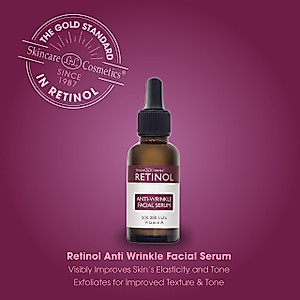 Retinol Anti-Wrinkle Facial Serum – Vitamin A Concentrate Improves Skin’s Elasticity & Tone and Minimizes Appearance of Fine Lines & Wrinkles – Look Younger With The Age-Defying Power Of Retinol 1 Fl Oz (Pack of 1)
