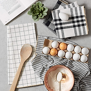 DII Farmhouse Basic Kitchen Collection Woven, Dishtowel Set, 18x28, Black, 5 Piece