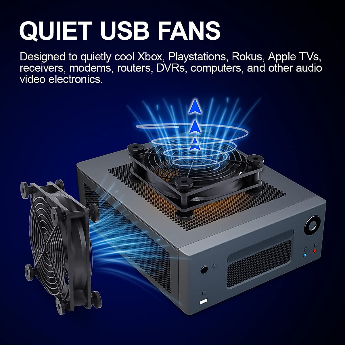 SNOWFAN Daul USB Computer Fan, 120mm Fan Silent Fan with Variable Speed Controller for Receiver DVR PlayStation Xbox Computer Cabinet Cooling (120mm, Black, 2)