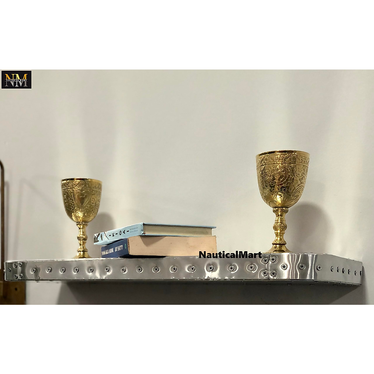 NauticalMart Floating Metal Shelf Silver Finish Deco Rack Aluminum Industrial Metal Urban Modern Design Aviator Inspired Aviation Rack Wall Mounted